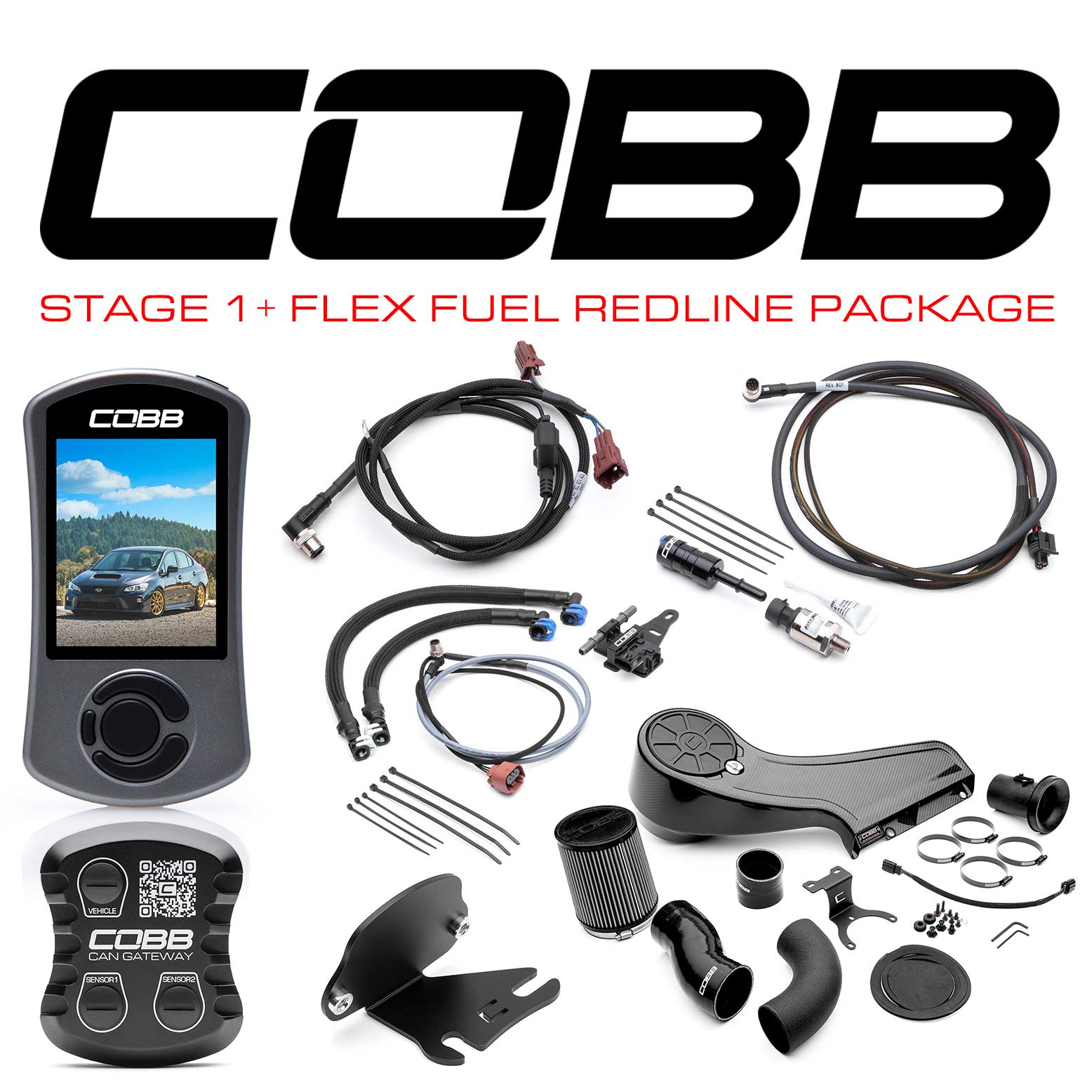 Cobb STAGE 1 + CAN FLEX FUEL REDLINE CARBON FIBER POWER PACKAGE - WRX